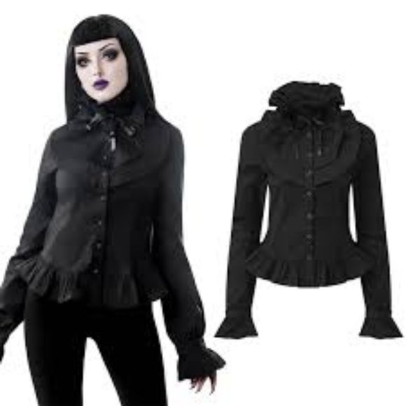 Killstar | Tops | Killstar Delia Ruffle Long Sleeve Black Shirt Nwt ...